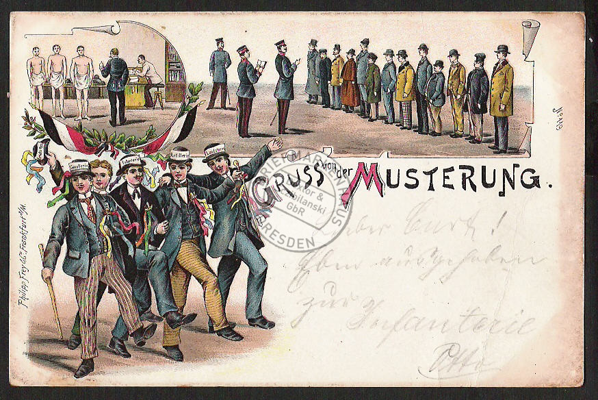 Briefmarkenhaus Dresden Onlineshop | Litho Gruss von der Musterung 1900